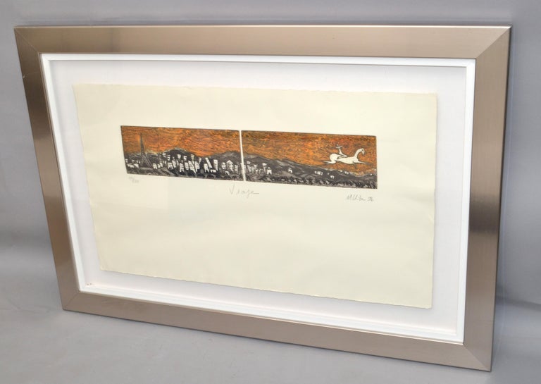 Chrome Framed French Artist Signed Lithography Etching 1998 Eiffel ...