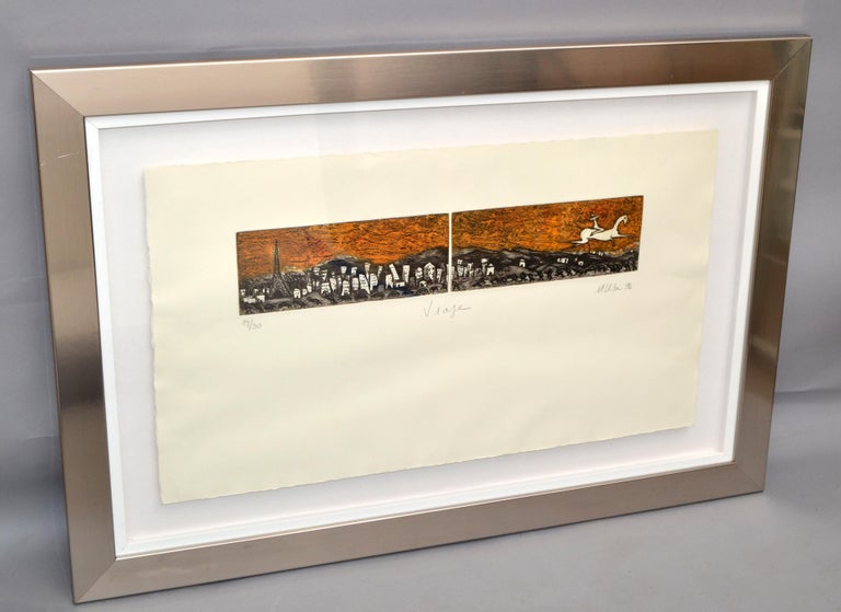 Chrome Framed French Artist Signed Lithography Etching 1998 Eiffel ...