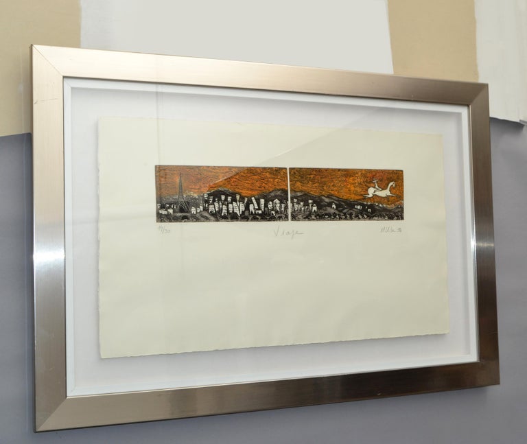 Chrome Framed French Artist Signed Lithography Etching 1998 Eiffel ...