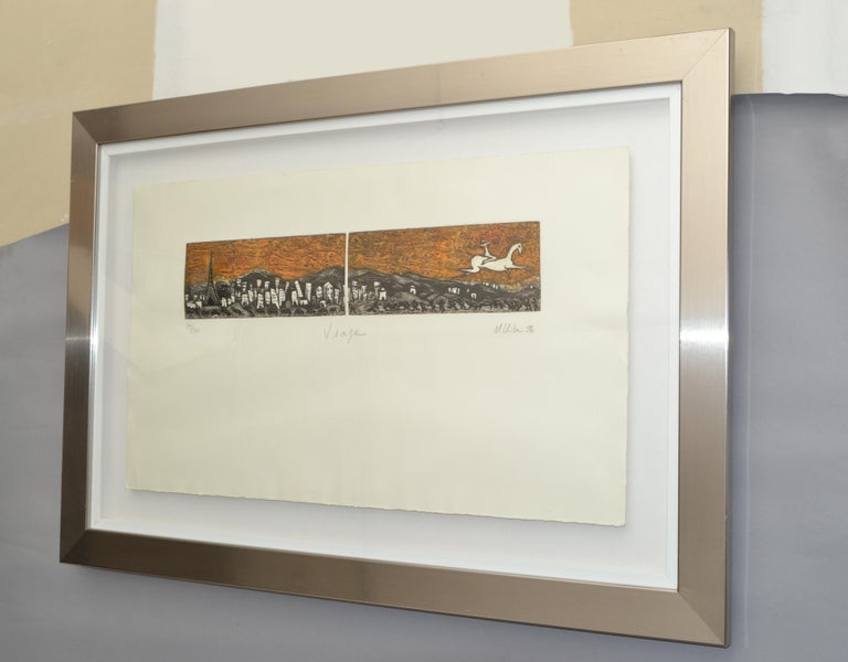 Chrome Framed French Artist Signed Lithography Etching 1998 Eiffel ...