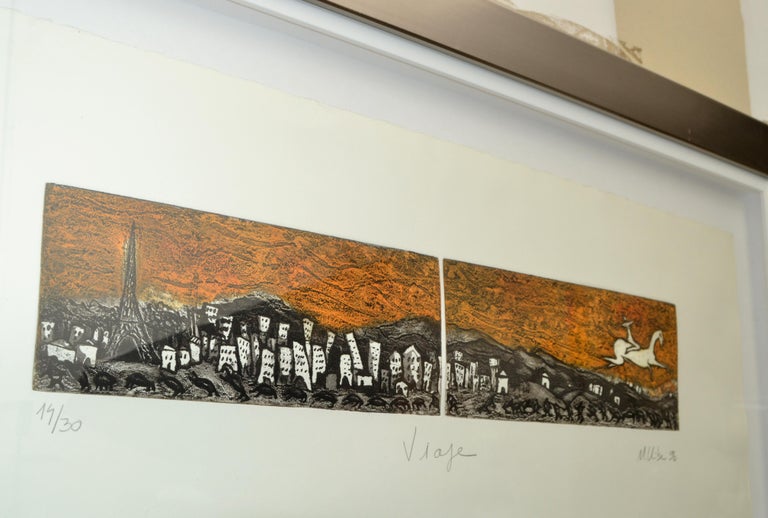 Chrome Framed French Artist Signed Lithography Etching 1998 Eiffel ...