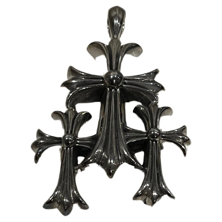 Chrome Hearts Cemetery Three Cross Silver Pendant For Sale at 1stDibs