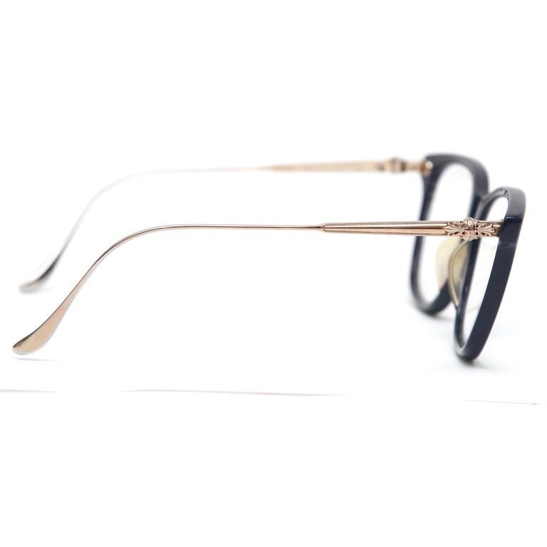 CHROME HEARTS Eyeglass Frames JEJE SPOT Navy Blue Gold Arms Eyewear For ...
