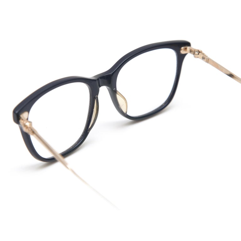 CHROME HEARTS Eyeglass Frames JEJE SPOT Navy Blue Gold Arms Eyewear For ...