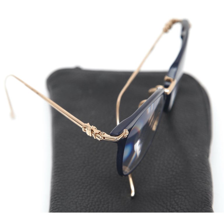 CHROME HEARTS Eyeglass Frames Navy Blue SHAGASS Gold Arms JEJE SPOT ...