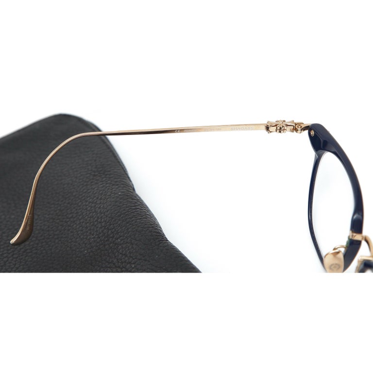 CHROME HEARTS Eyeglass Frames Navy Blue SHAGASS Gold Arms JEJE SPOT ...