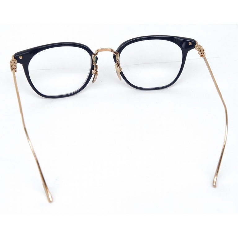 CHROME HEARTS Eyeglass Frames Navy Blue SHAGASS Gold Arms JEJE SPOT ...
