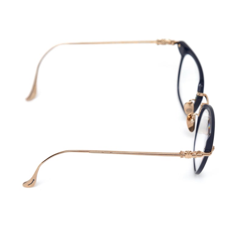 CHROME HEARTS Eyeglass Frames Navy Blue SHAGASS Gold Arms JEJE SPOT ...