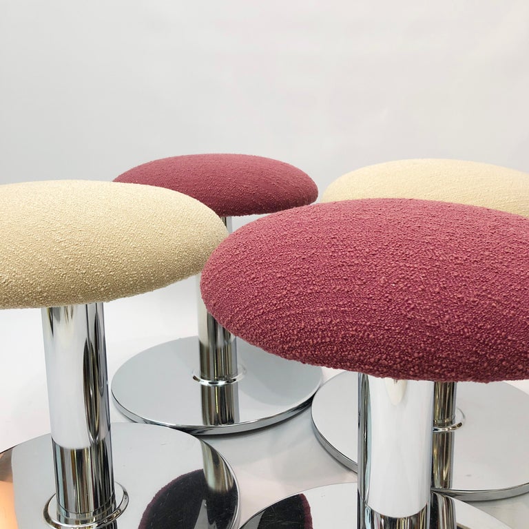 Chrome Maroon bouclé Stools Space Age Midcentury Vintage Retro, 1970s ...