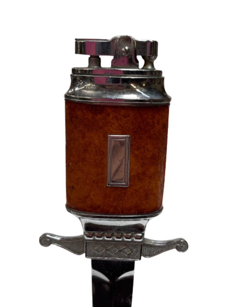 Chrome Midcentury Leather Wrapped Letter Opener Lighter For Sale at 1stDibs