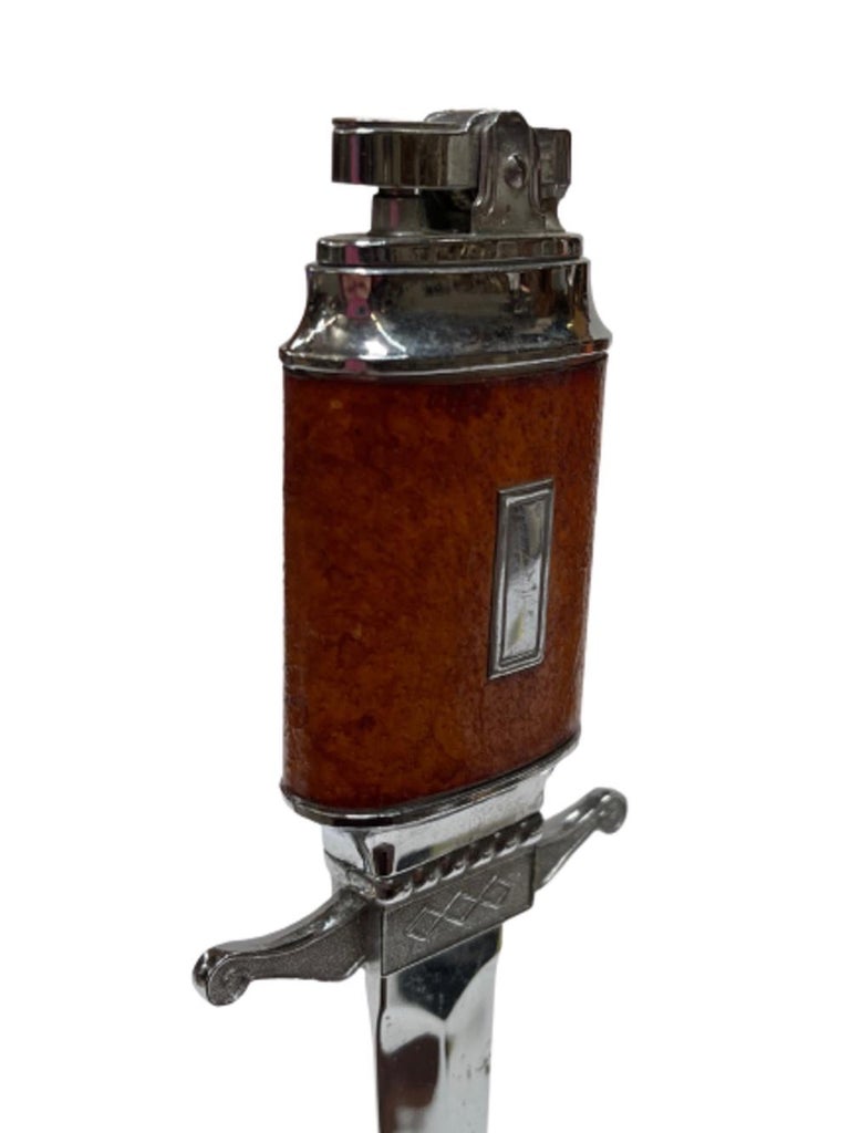 Chrome Midcentury Leather Wrapped Letter Opener Lighter For Sale at 1stDibs