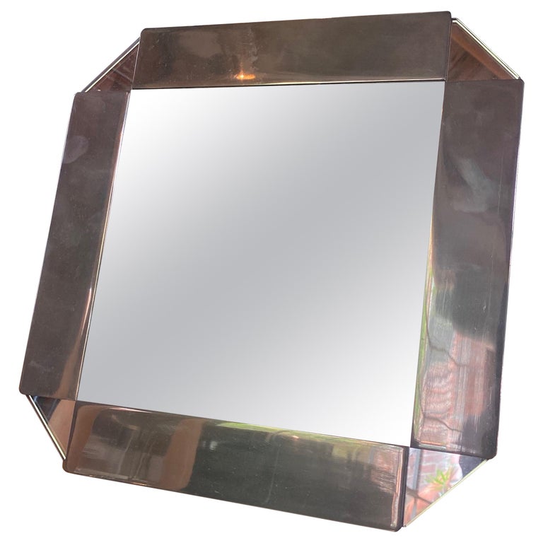 Chrome-Plated Vanity Square Table Mirror, circa 1970s For Sale at 1stDibs