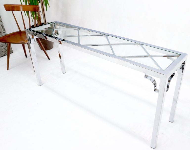 Chrome Rectangular Lattice Diamond Pattern Glass Top Console Sofa Table ...