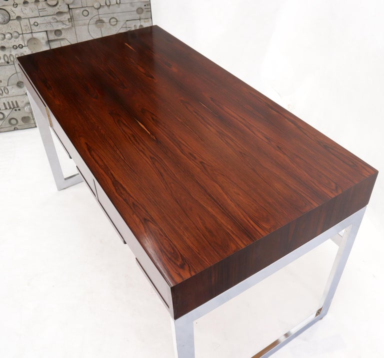 Chrome and Rosewood Low Profile 3-Drawer Console Desk Attributed to ...