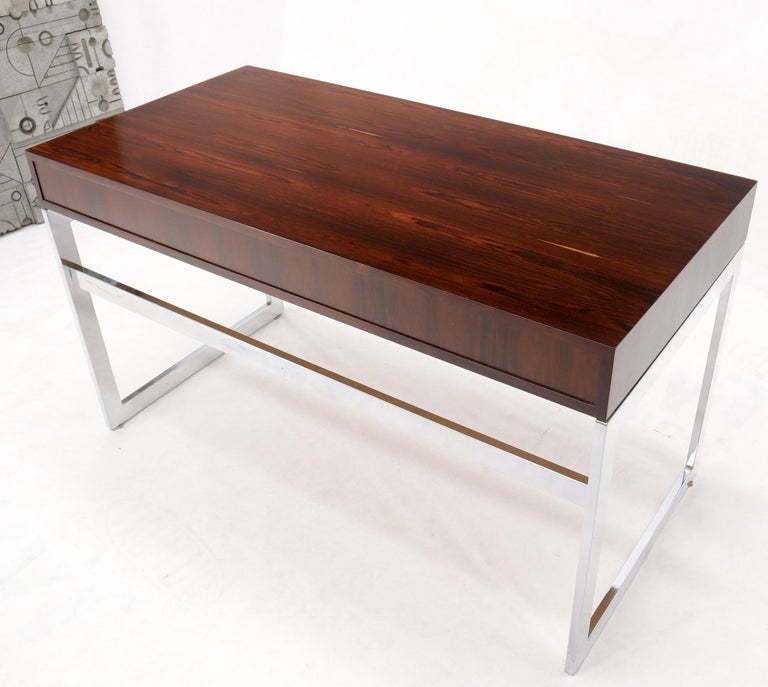 Chrome and Rosewood Low Profile 3-Drawer Console Desk Attributed to ...