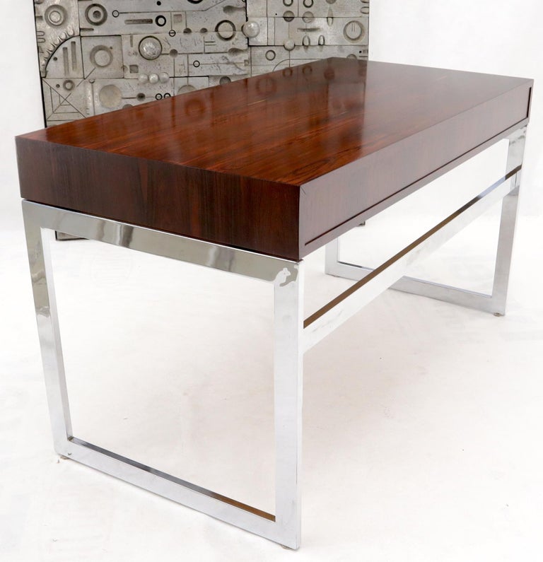 Chrome and Rosewood Low Profile 3-Drawer Console Desk Attributed to ...