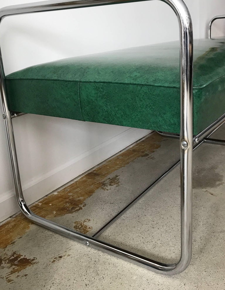 Chrome Streamline Modern Bench, Green Vinyl in the Style of KEM Weber ...