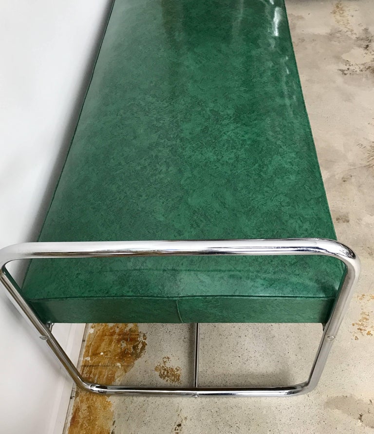 Chrome Streamline Modern Bench, Green Vinyl in the Style of KEM Weber ...