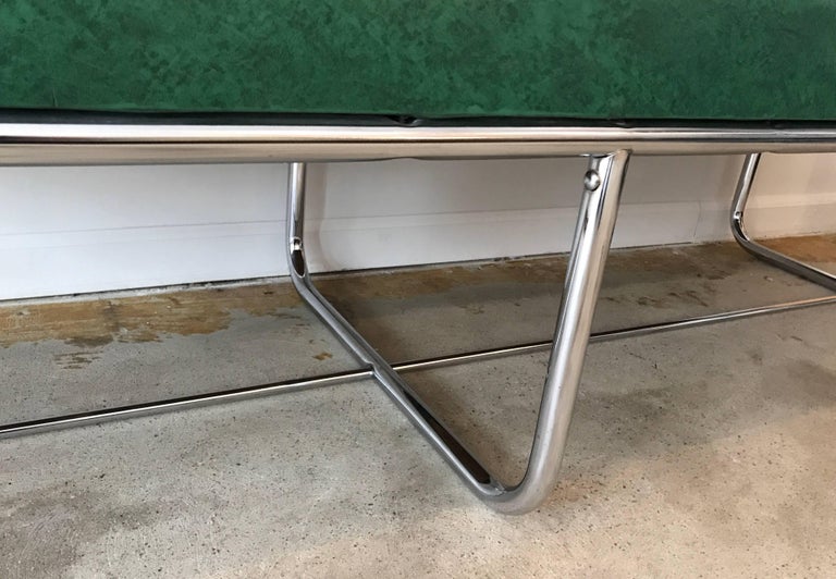 Chrome Streamline Modern Bench, Green Vinyl in the Style of KEM Weber ...