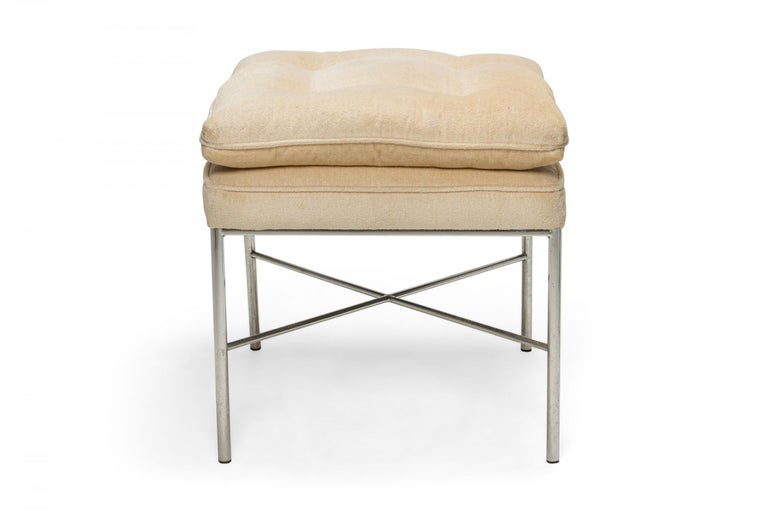 Chrome Tube and Beige Upholstered Square Bench 'Manner of DIA' For Sale ...