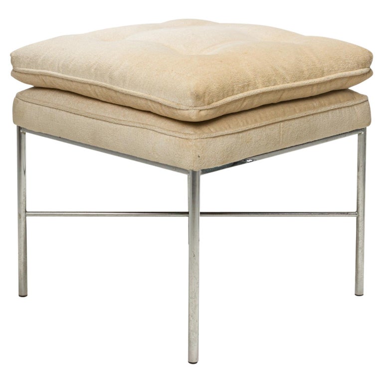 Chrome Tube and Beige Upholstered Square Bench 'Manner of DIA' For Sale ...