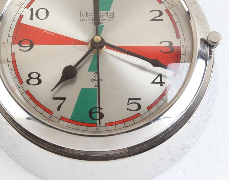 Chrome Wempe Analog Clock from Ship's Radio Room, German, 1970s at 1stDibs