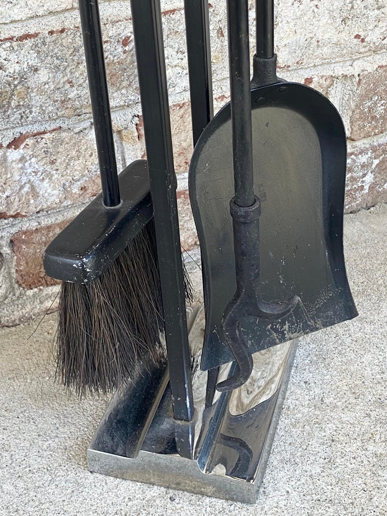 Chromed Handled and Iron Modern Fireplace Tool Set For Sale at 1stDibs