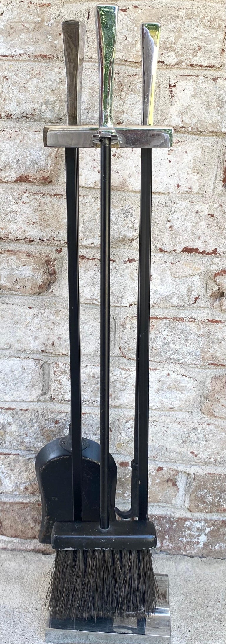 Chromed Handled and Iron Modern Fireplace Tool Set For Sale at 1stDibs