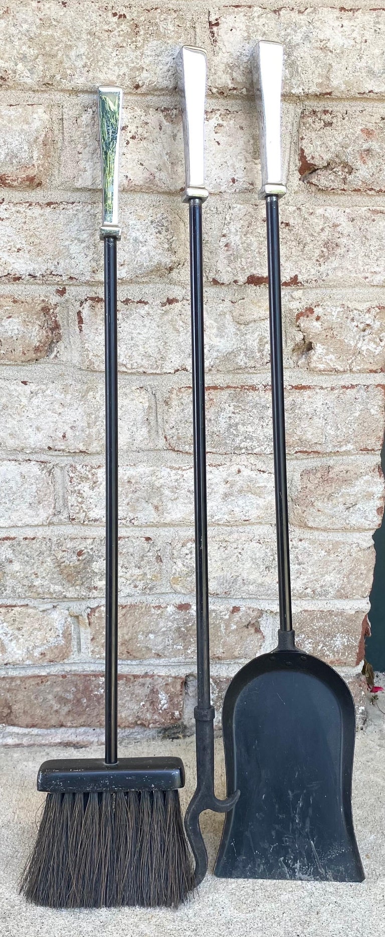 Chromed Handled and Iron Modern Fireplace Tool Set For Sale at 1stDibs