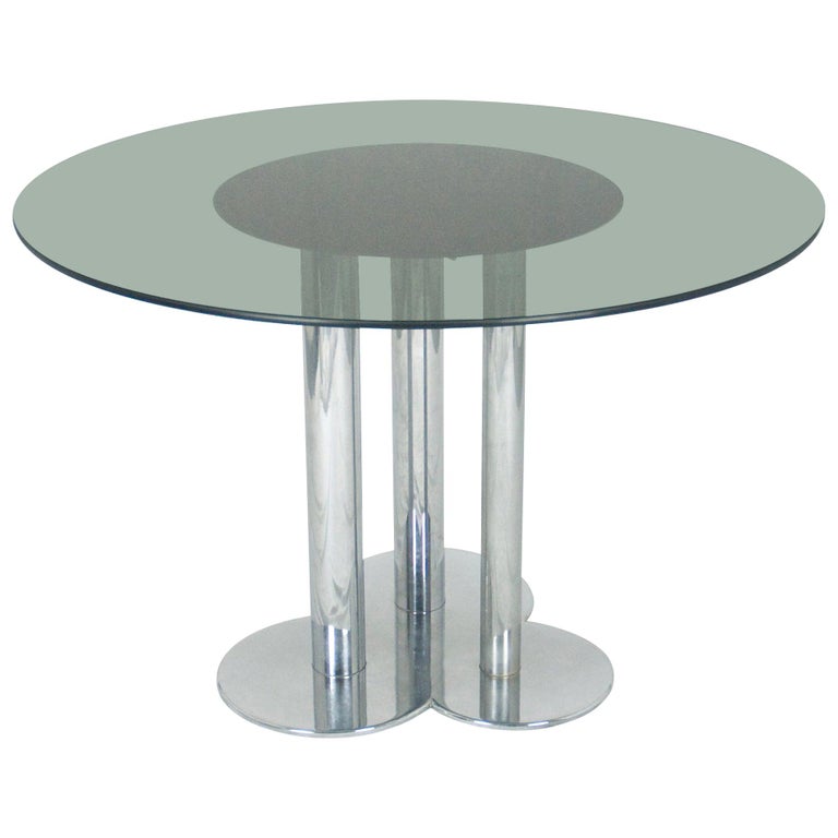 Chrome Plated Metal and Smoked Glass Trifoglio Table by S. Asti for ...