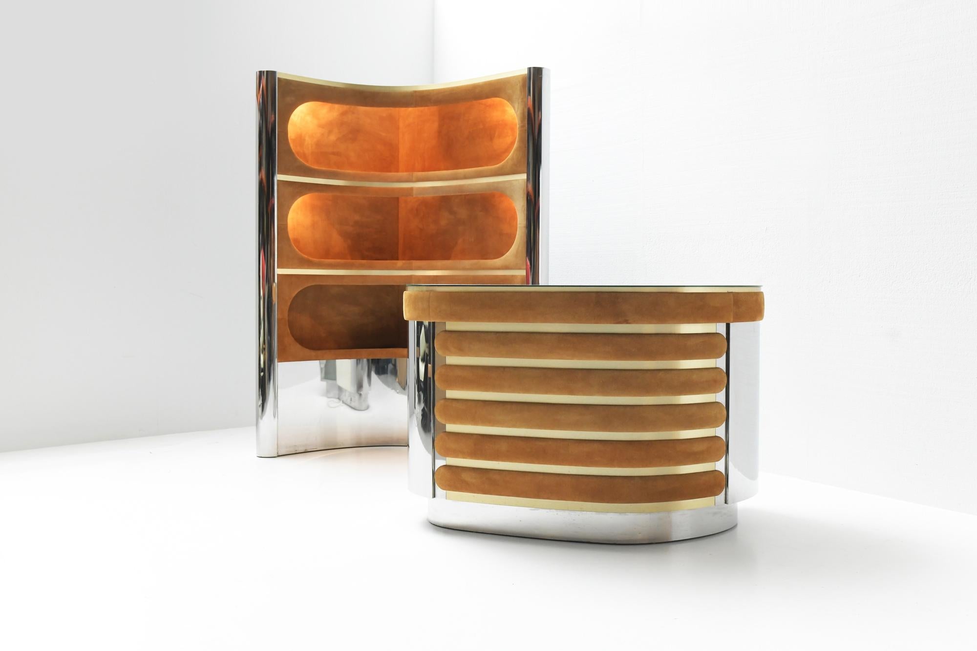 Chromed and Suede Vintage Cocktail Bar by Willy Rizzo, Italy For Sale ...
