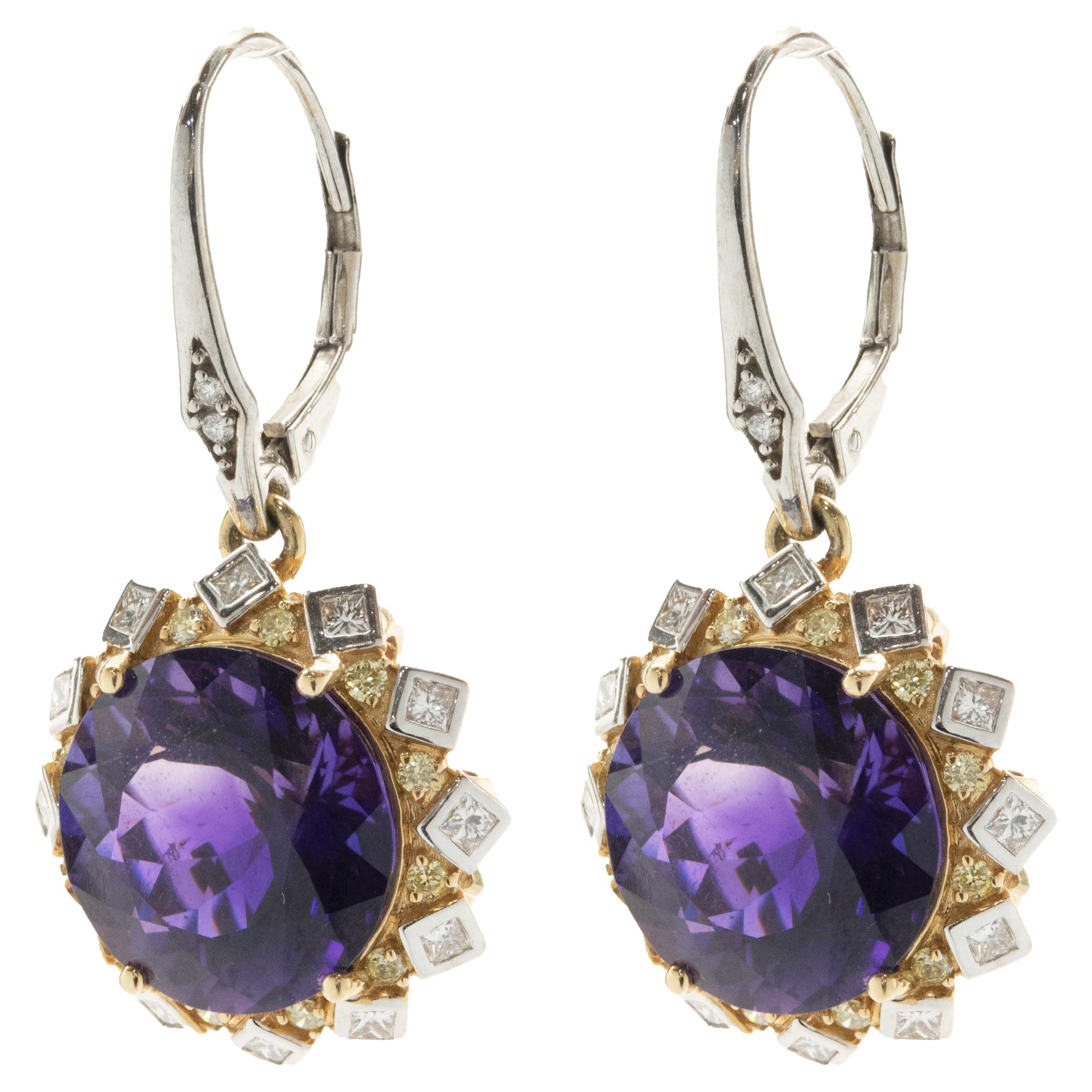 Chromia 18 Karat Yellow and White Gold Amethyst and Diamond Drop ...