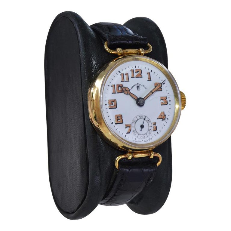 Chronometre Election 18Kt. Solid Gold Campaign Style Watch, Circa 1920 ...