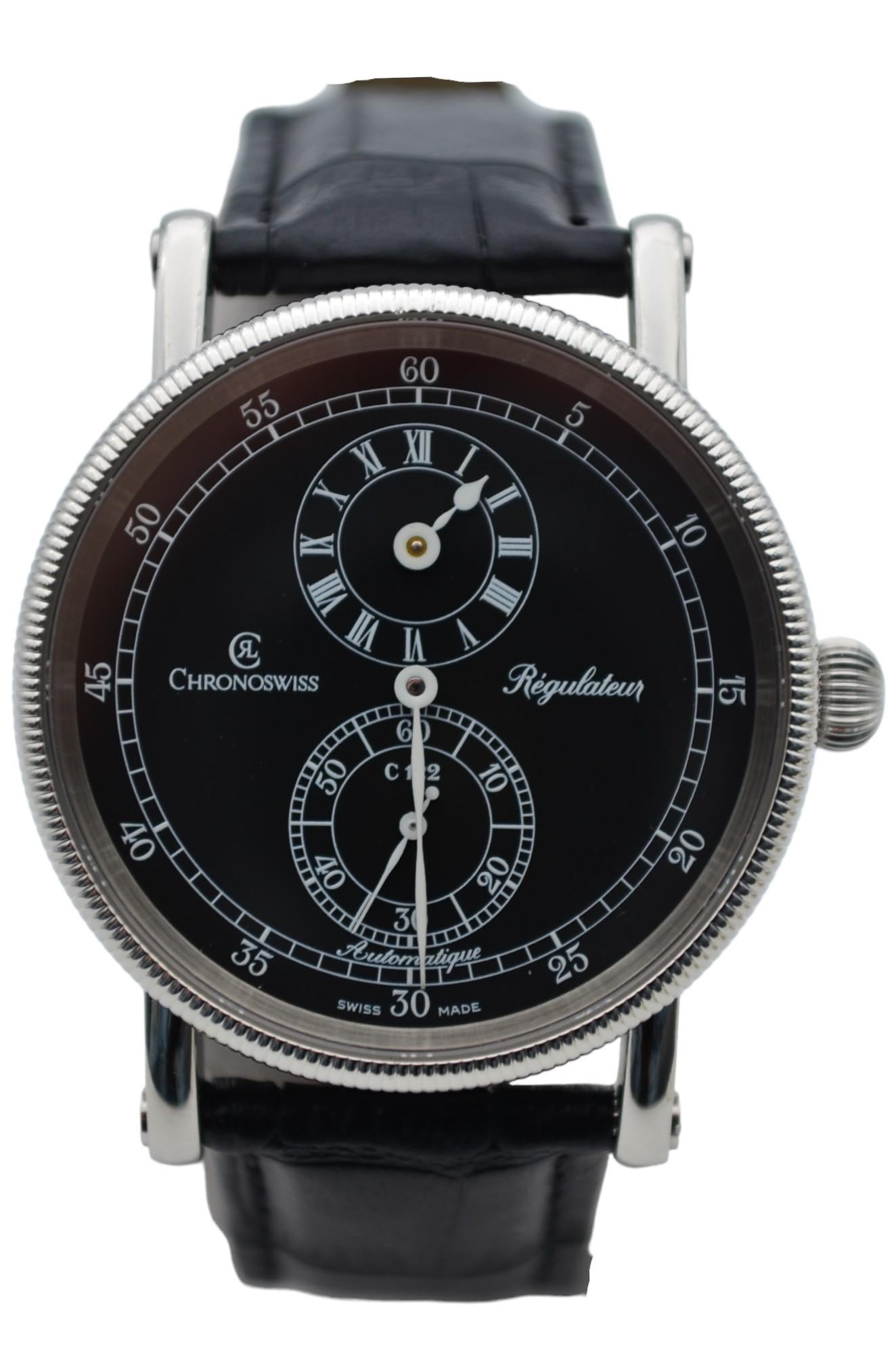 Chronoswiss Regulateur 38 Stainless Steel Black Dial Automatic Ref CH 1223 SW For Sale at 1stDibs