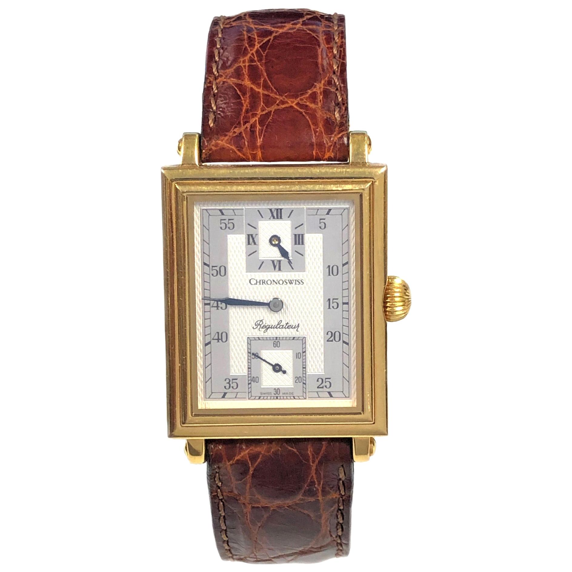 Chronoswiss Yellow Gold Rectangulaire Regulator Mechanical Wrist Watch ...