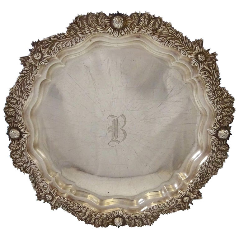 Chrysanthemum by Tiffany Sterling Silver Salver Tray Octagonal Shape ...