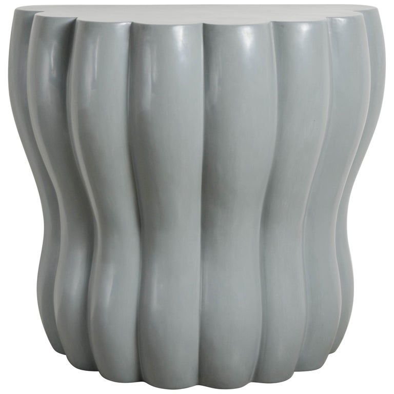 Chrysanthemum Lobed Half Round Table, Grey Lacquer by Robert Kuo at 1stDibs