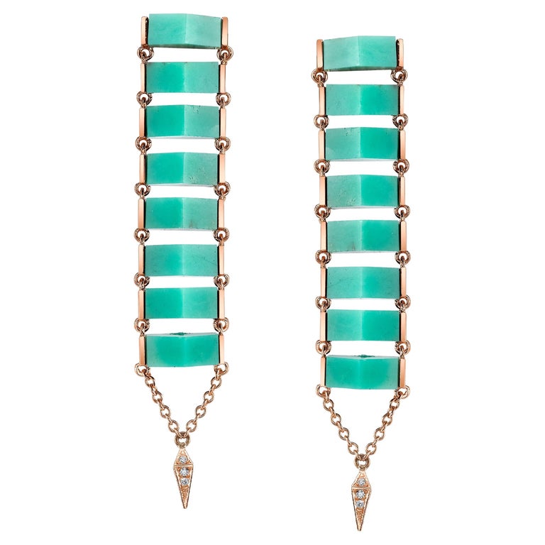 Chrysoprase and Diamond Ladder Earrings 18k Rose Gold For Sale at 1stDibs
