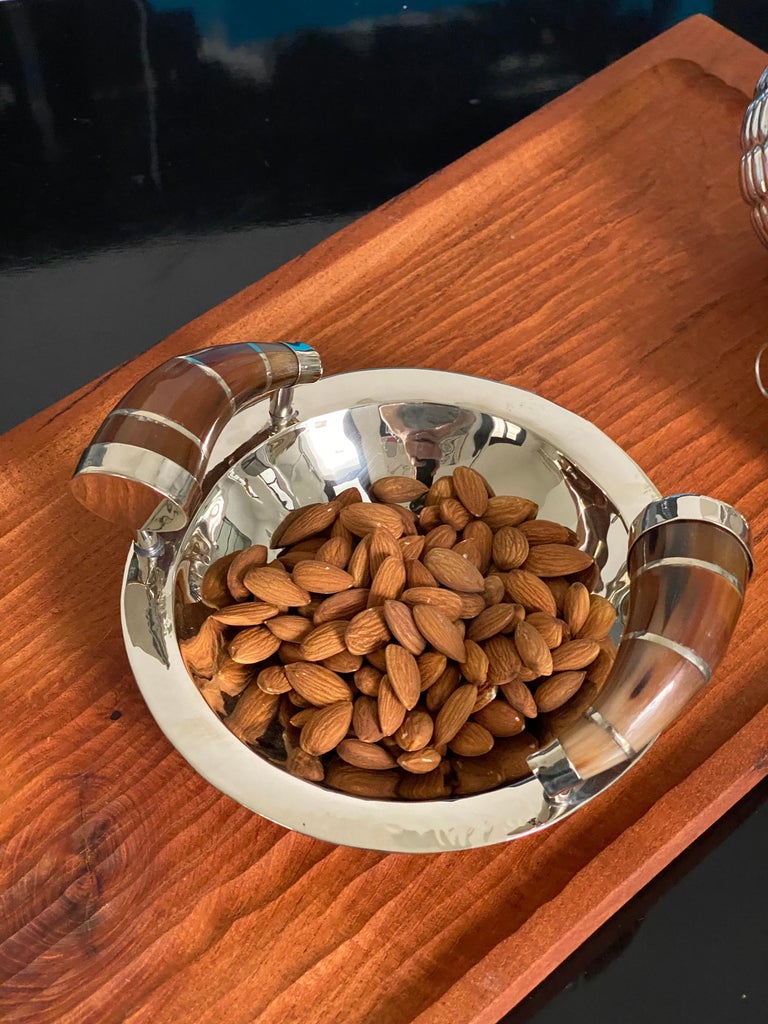 Chubut Large Bowl, Alpaca Silver and Black Horn For Sale at 1stDibs