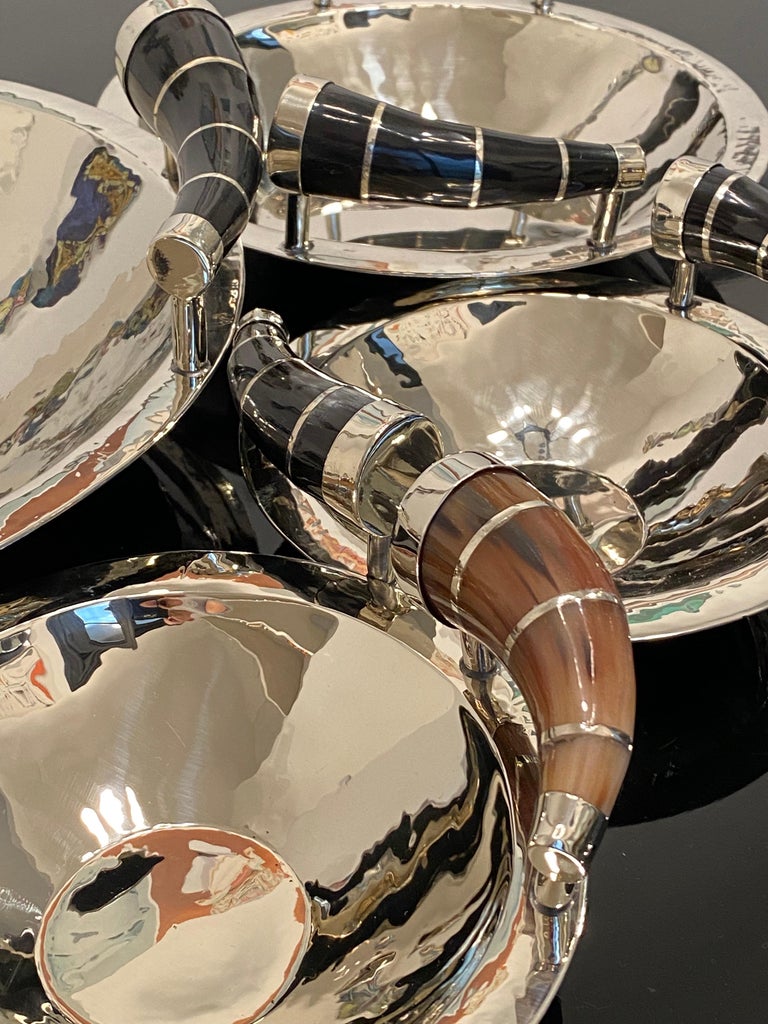 Chubut Small Bowl, Alpaca Silver and Black Horn For Sale at 1stDibs