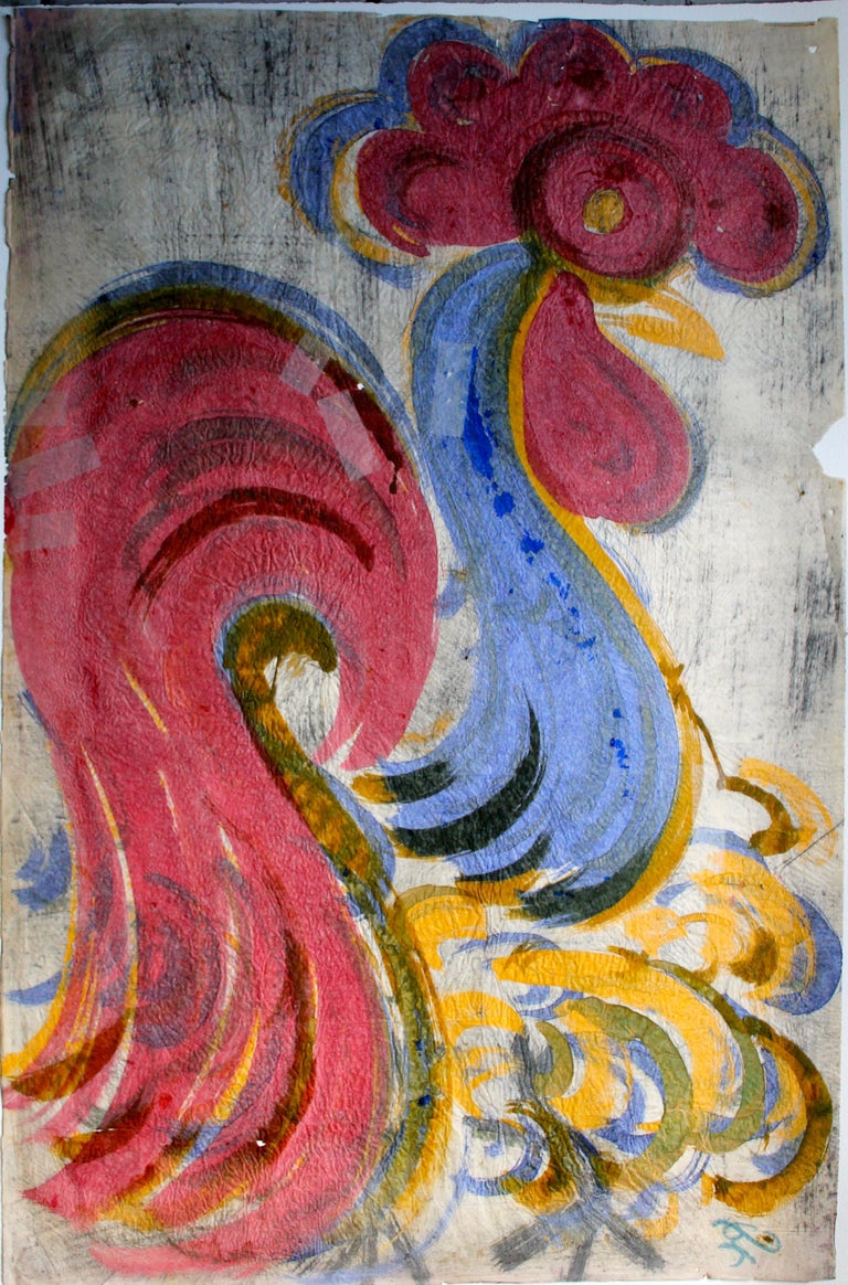 'Chucho' Reyes Signed Gouache on Paper of a Colorful Rooster For Sale ...