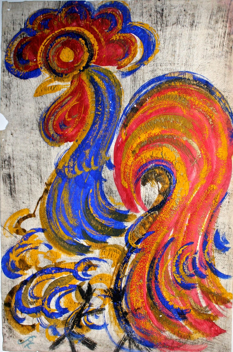 'Chucho' Reyes Signed Gouache on Paper of a Colorful Rooster For Sale ...