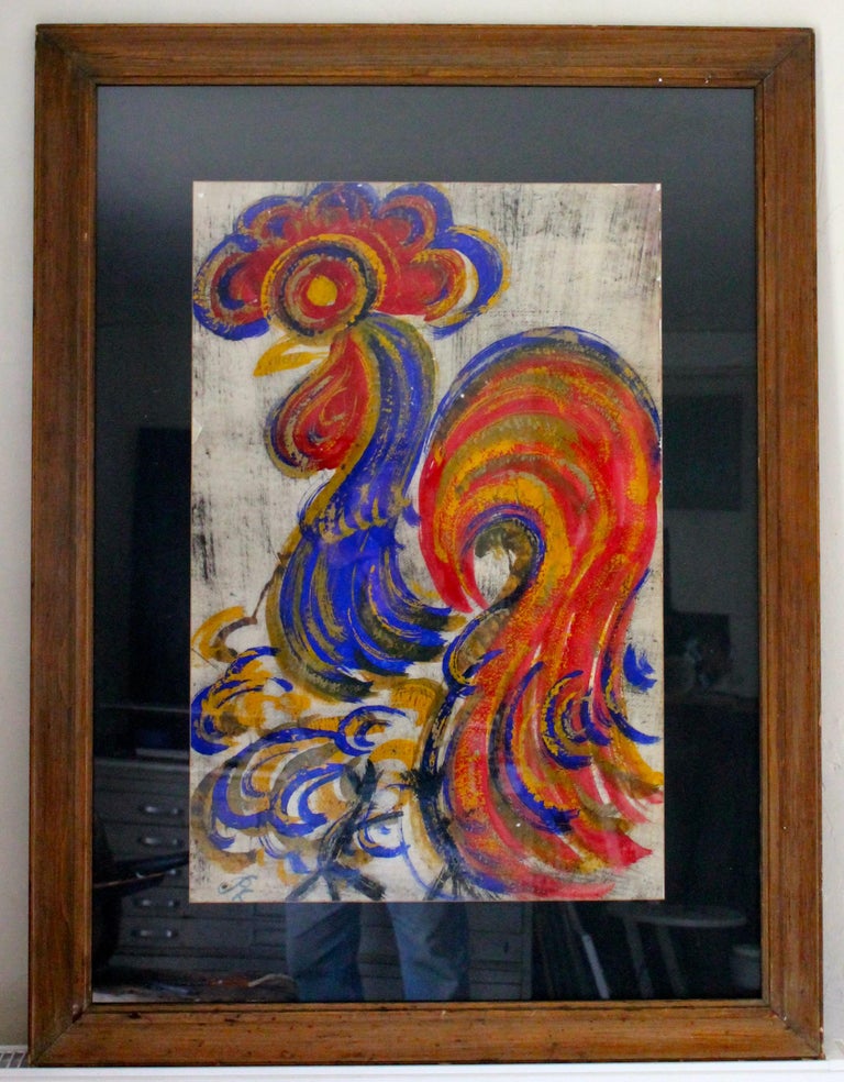 'Chucho' Reyes Signed Gouache on Paper of a Colorful Rooster For Sale ...