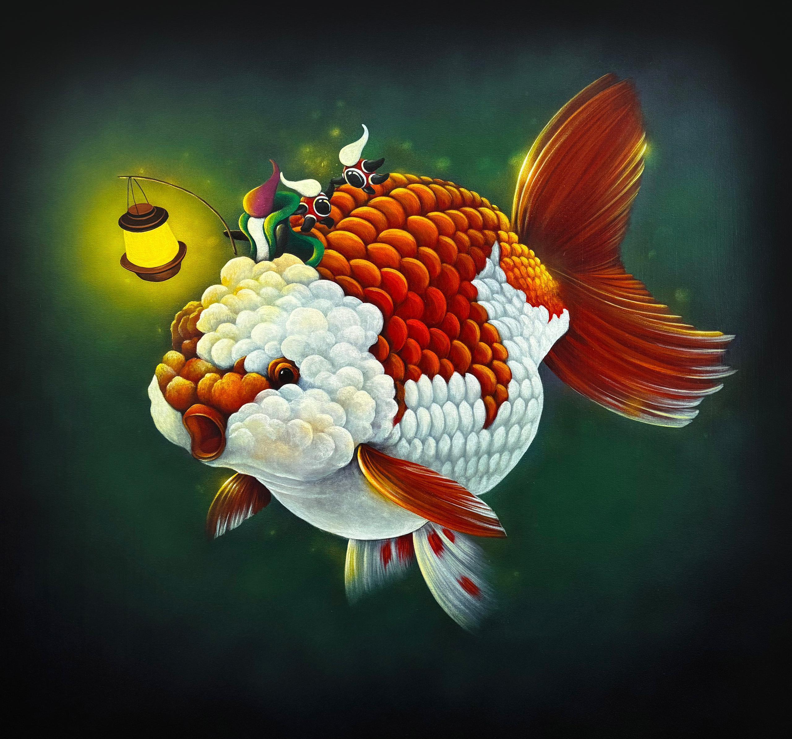 Chun Yu - Eternal Journey, Yu Yu riding on the goldfish holding a ...