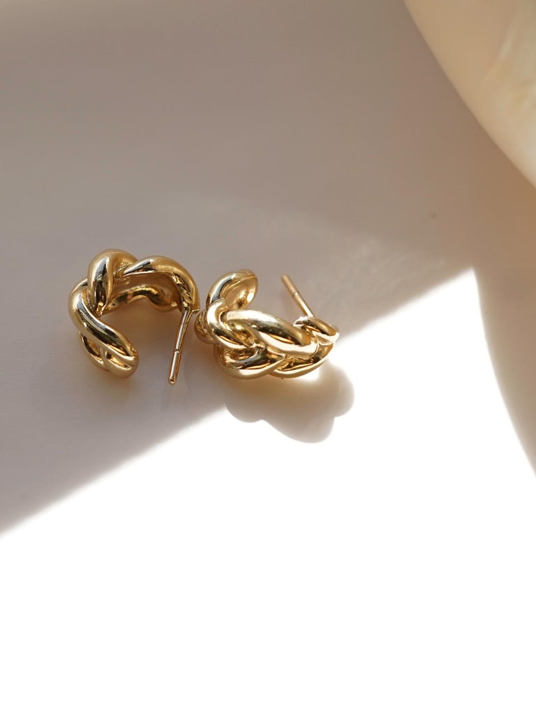 Chunky 14 Karat Gold Braided Hoop Earrings by Mon Pilar For Sale at 1stDibs