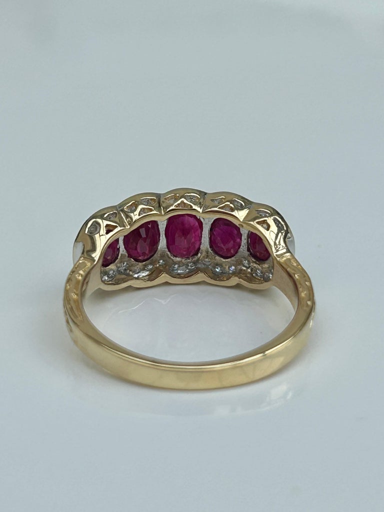 Chunky 18 Carat Yellow Gold Ruby and Diamond 5 Stone Ring For Sale at ...