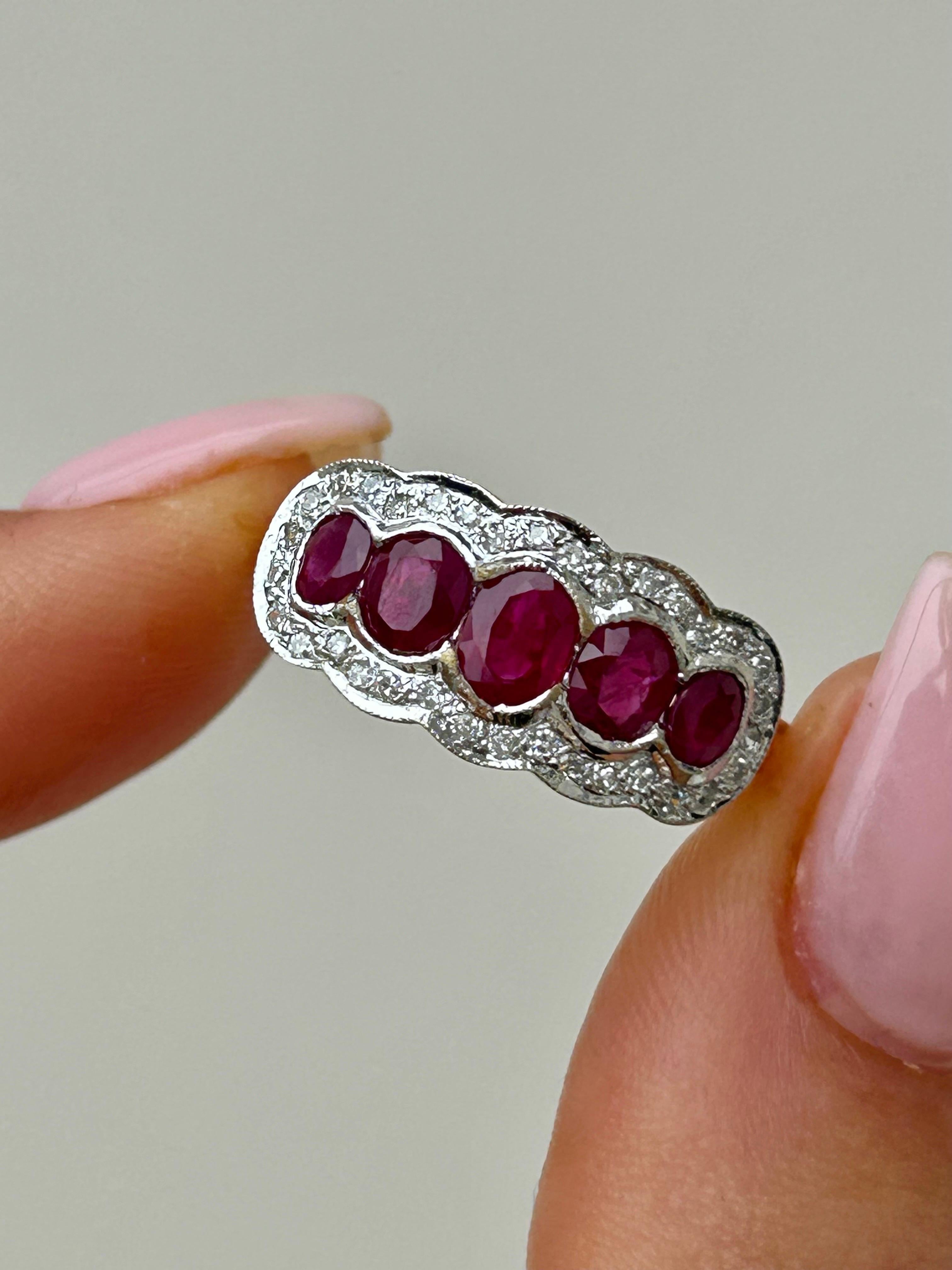 Chunky 18 Carat Yellow Gold Ruby and Diamond 5 Stone Ring For Sale at ...