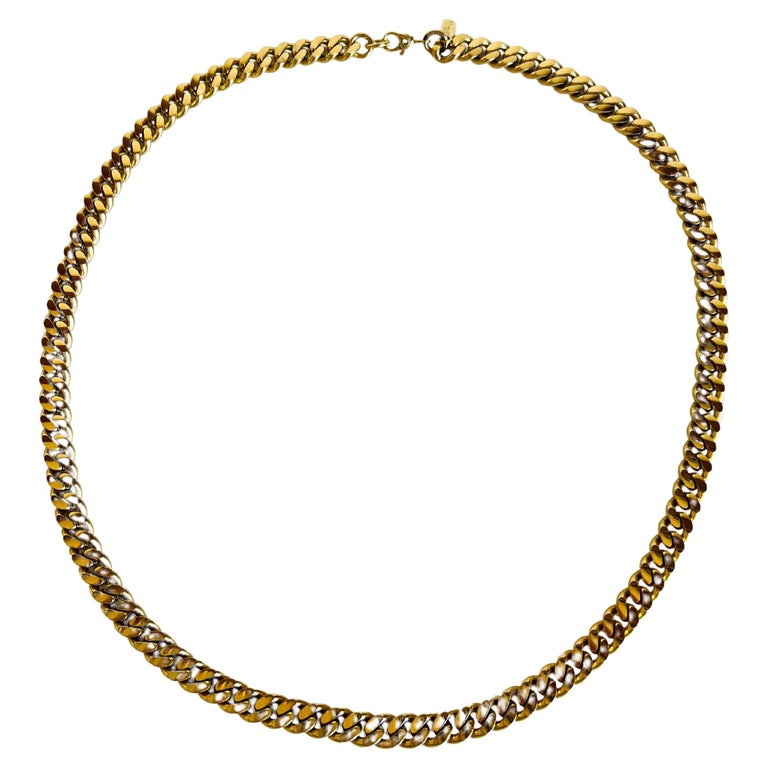 Chunky Monet Gold Flattened Curb Chain Link Necklace For Sale at 1stDibs