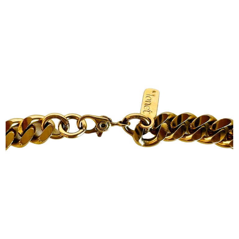 Chunky Monet Gold Flattened Curb Chain Link Necklace For Sale at 1stDibs