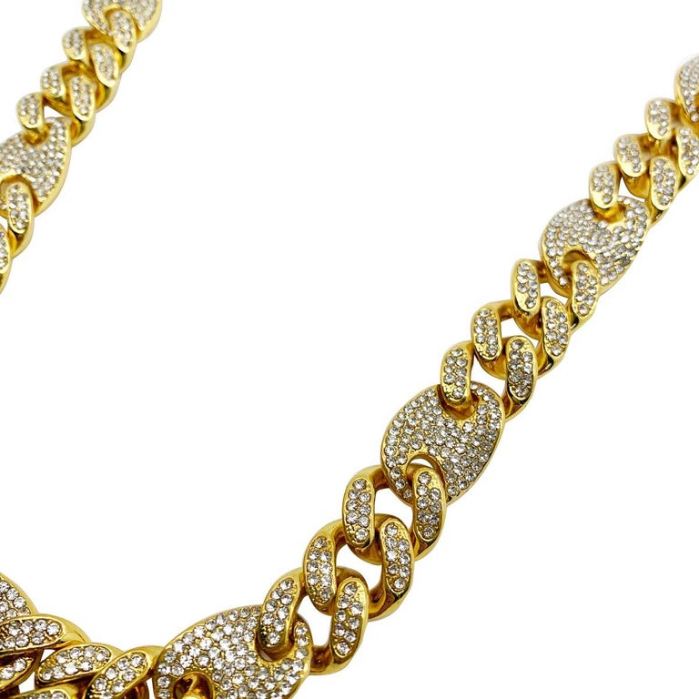 Chunky Crystal Embellished Chain Necklace 2000s For Sale at 1stDibs